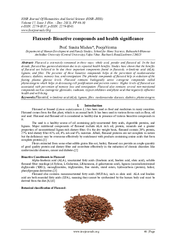 (PDF) Flaxseed- Bioactive compounds and health significance
