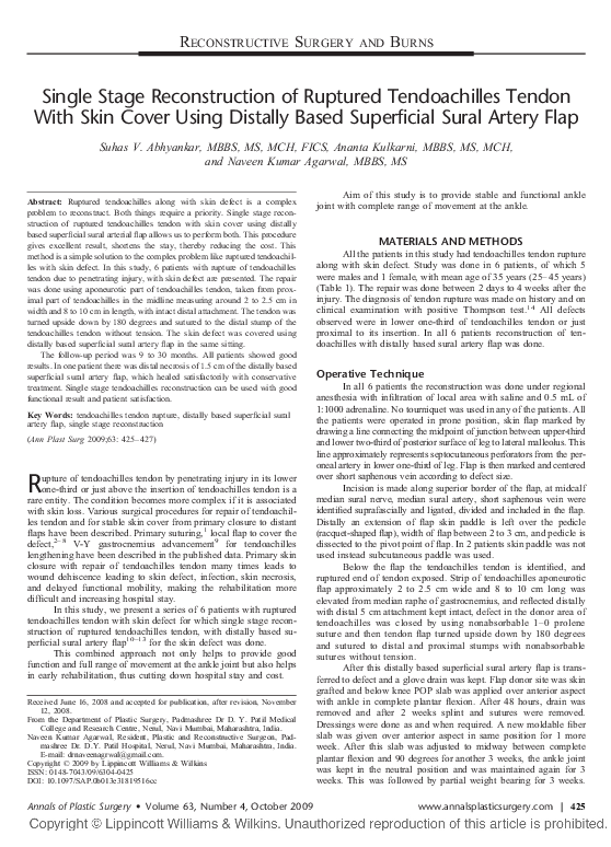 (PDF) Single Stage Reconstruction of Ruptured Tendoachilles Tendon With ...