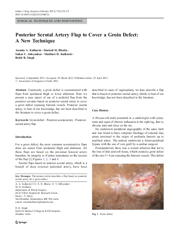 (PDF) Posterior Scrotal Artery Flap to Cover a Groin Defect: A New ...