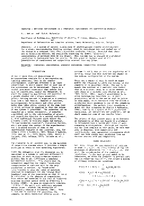 (PDF) Predator — mediated coexistence in a chemostat: Coexistence and ...