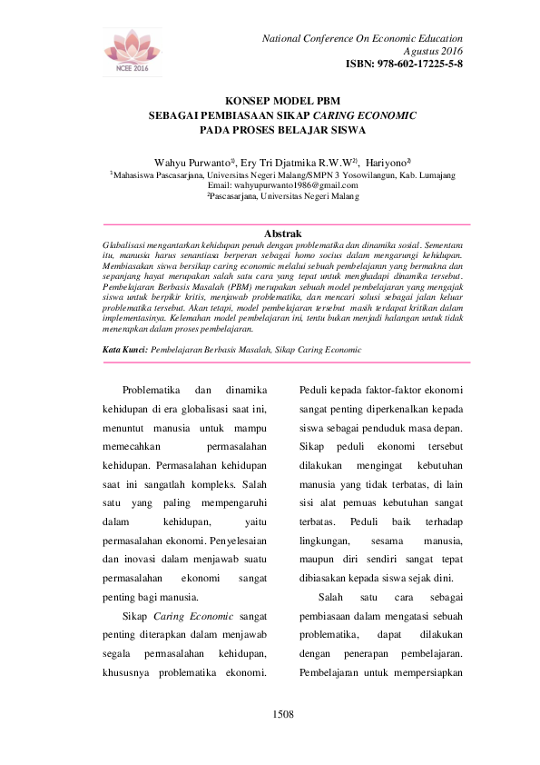 (PDF) Konsep Model PBM Sebagai Pembiasaan Sikap Caring Economic Pada Proses Belajar Siswa