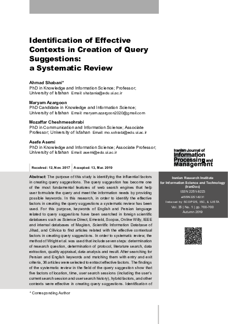 (PDF) Identification effective contexts in creation query suggestions: A systematic review