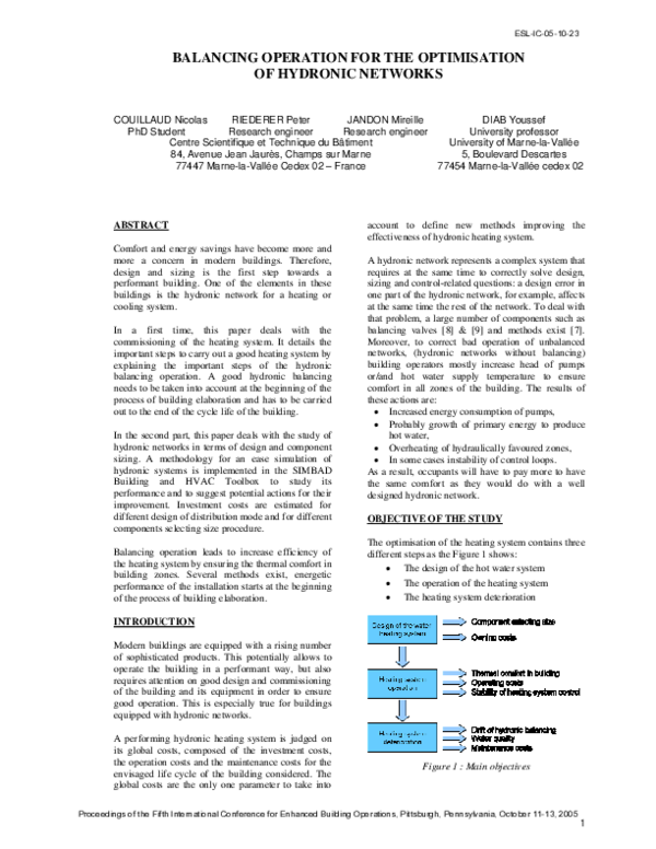 (PDF) Balancing Operation for the Optimization of Hydronic Networks