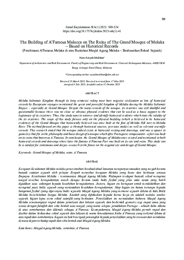 (PDF) The Building of A’Famosa Malacca on The Ruins of The Grand Mosque ...