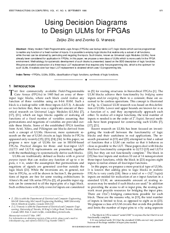 (PDF) Using decision diagrams to design ULMs for FPGAs