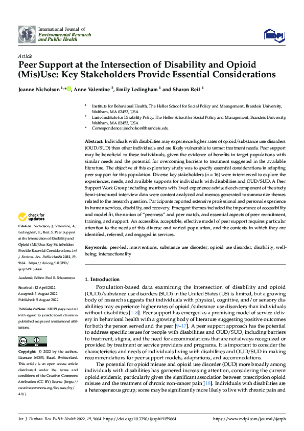 (PDF) Peer Support at the Intersection of Disability and Opioid (Mis)Use: Key Stakeholders ...