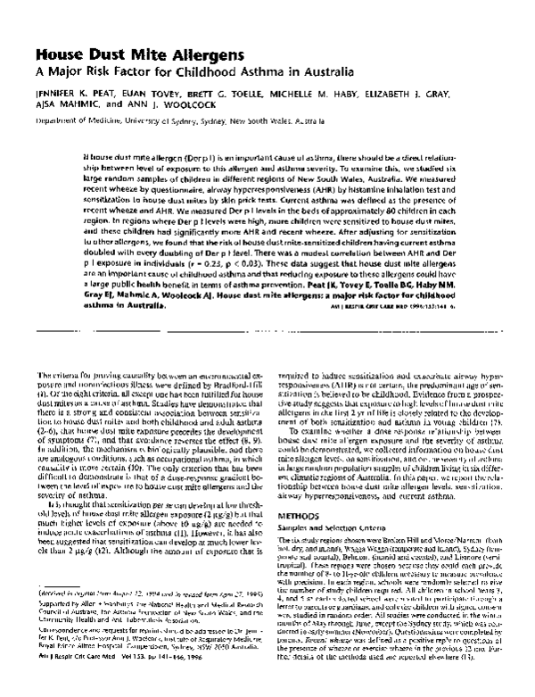 (PDF) House dust mite allergens. A major risk factor for childhood ...