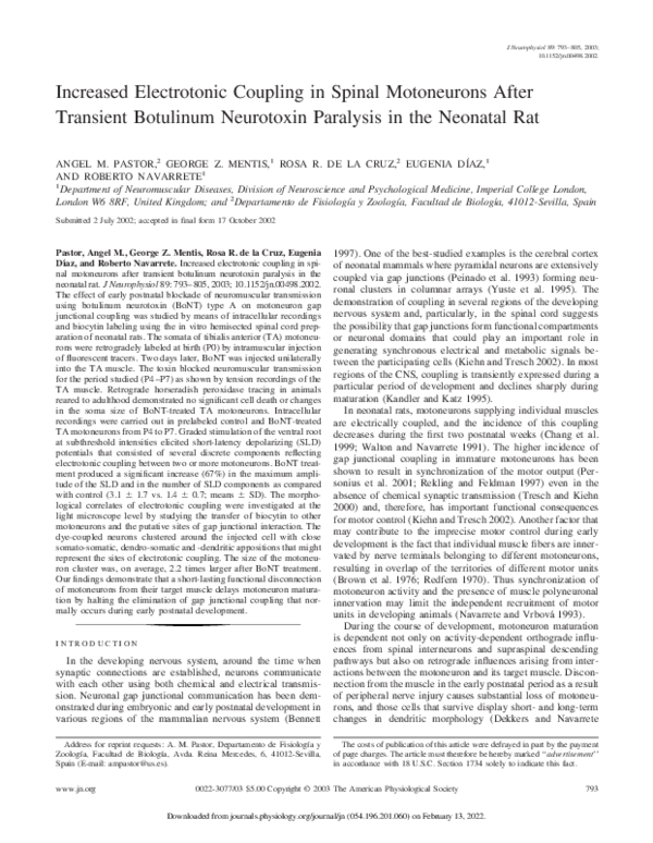 (PDF) Increased Electrotonic Coupling in Spinal Motoneurons After Transient Botulinum Neurotoxin ...