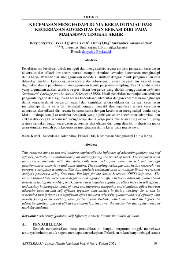 (PDF) Kecemasan Menghadapi Dunia Kerja Ditinjau Dari Kecerdasan Adversitas Dan Efikasi Diri Pada ...