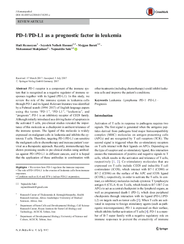 (PDF) PD-1/PD-L1 as a prognostic factor in leukemia