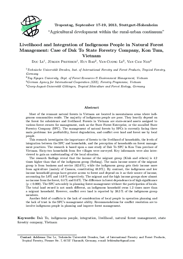 (PDF) Livelihood and Integration of Indigenous People in Natural Forest ...