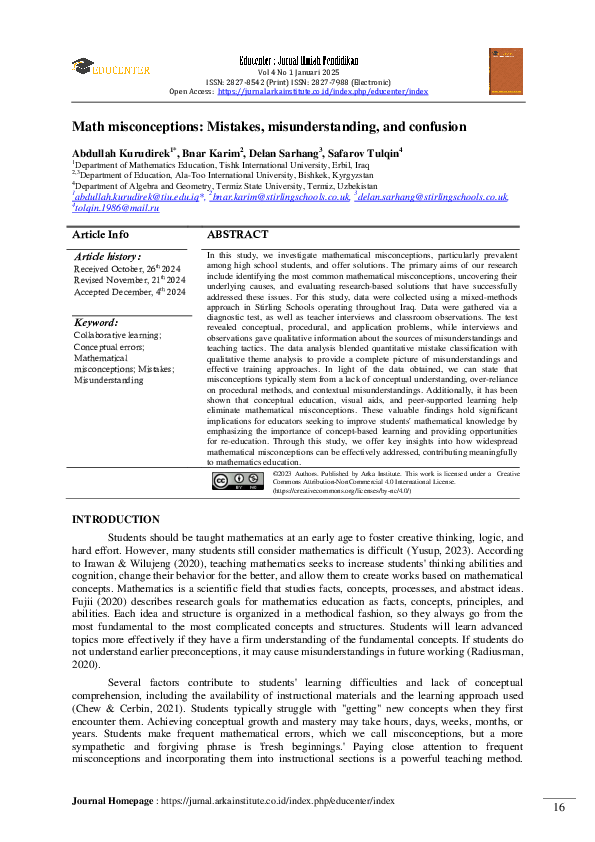 (PDF) Math misconceptions: Mistakes, misunderstanding, and confusion