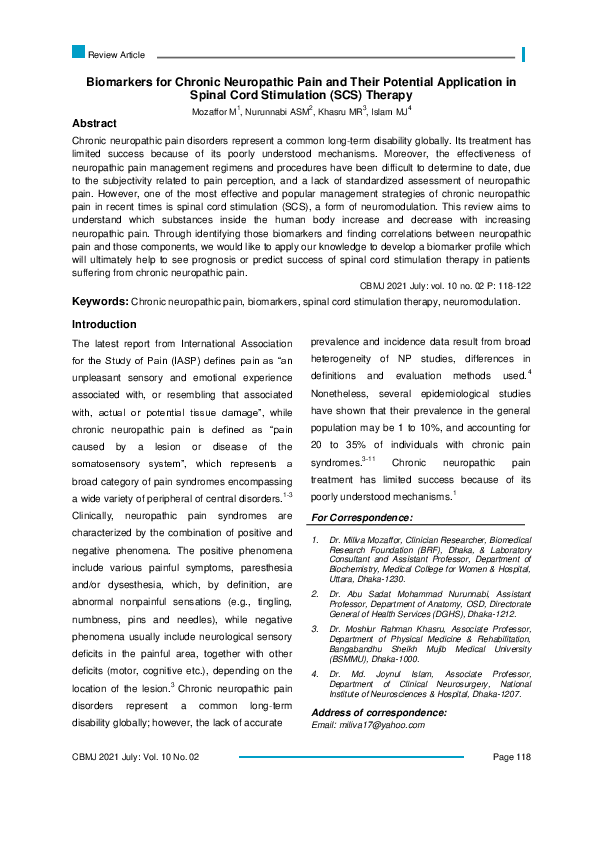 (PDF) Biomarkers for Chronic Neuropathic Pain and Their Potential Application in Spinal Cord ...