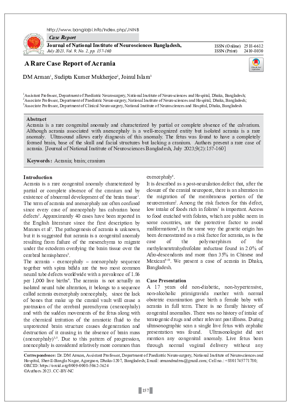 (PDF) A Rare Case Report of Acrania