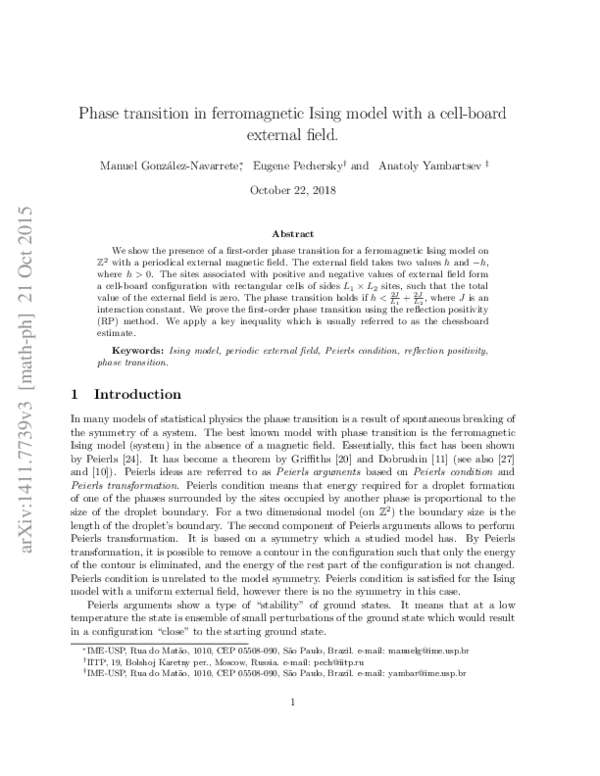 (PDF) Phase Transition in Ferromagnetic Ising Model with a Cell-Board External Field