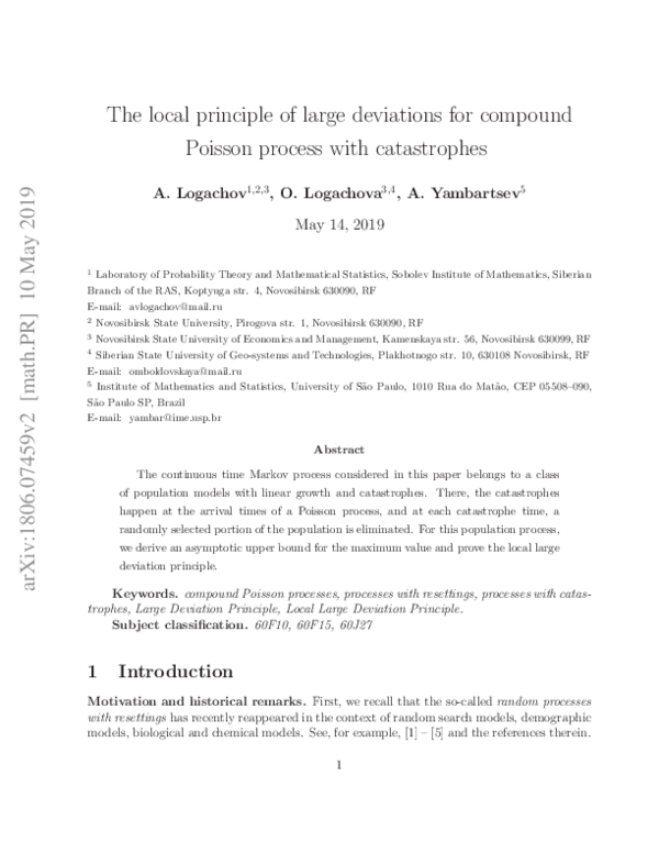 (PDF) The local principle of large deviations for compound Poisson process with catastrophes