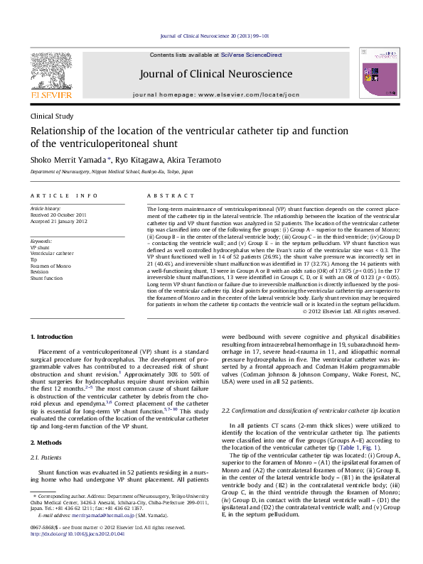 (PDF) Relationship of the location of the ventricular catheter tip and ...