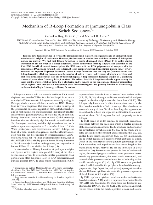 (PDF) Mechanism of R-Loop Formation at Immunoglobulin Class Switch ...