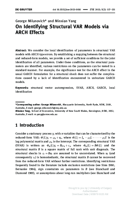 (PDF) On Identifying Structural VAR Models via ARCH Effects