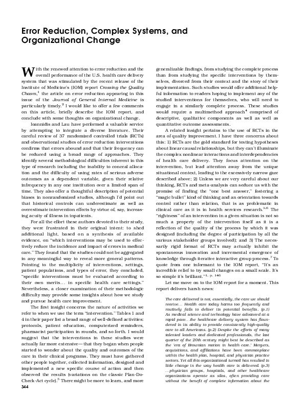 (PDF) Error reduction, complex systems, and organizational change