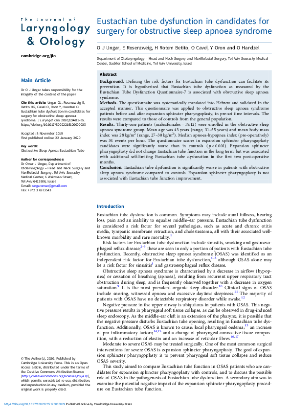 (PDF) Eustachian tube dysfunction in candidates for surgery for ...