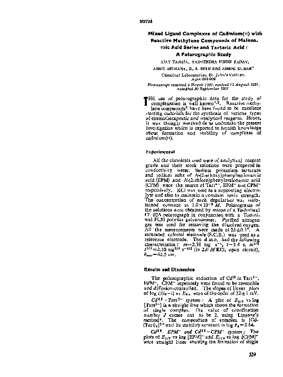 (PDF) Mixed Ligand Complexes of Cadmium(II) with Reactive Methylene ...