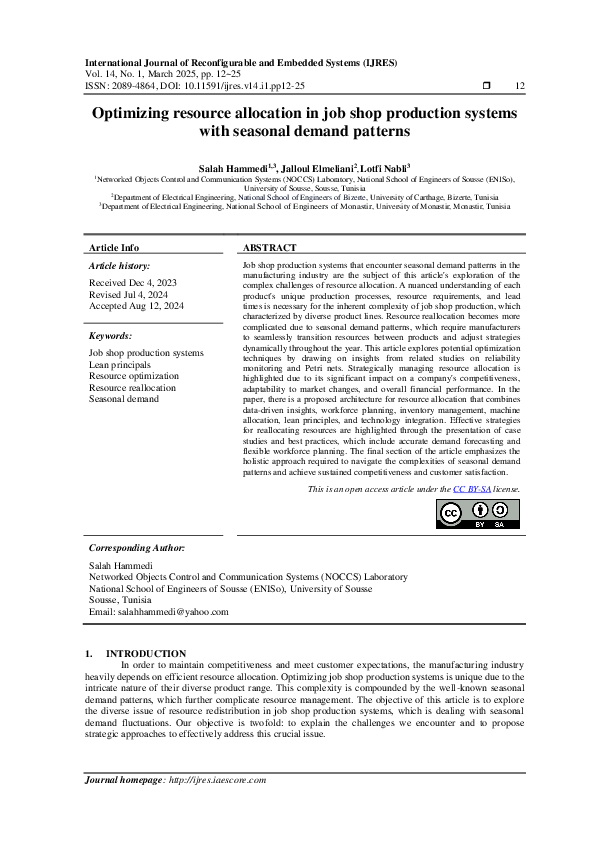 (PDF) Optimizing resource allocation in job shop production systems ...