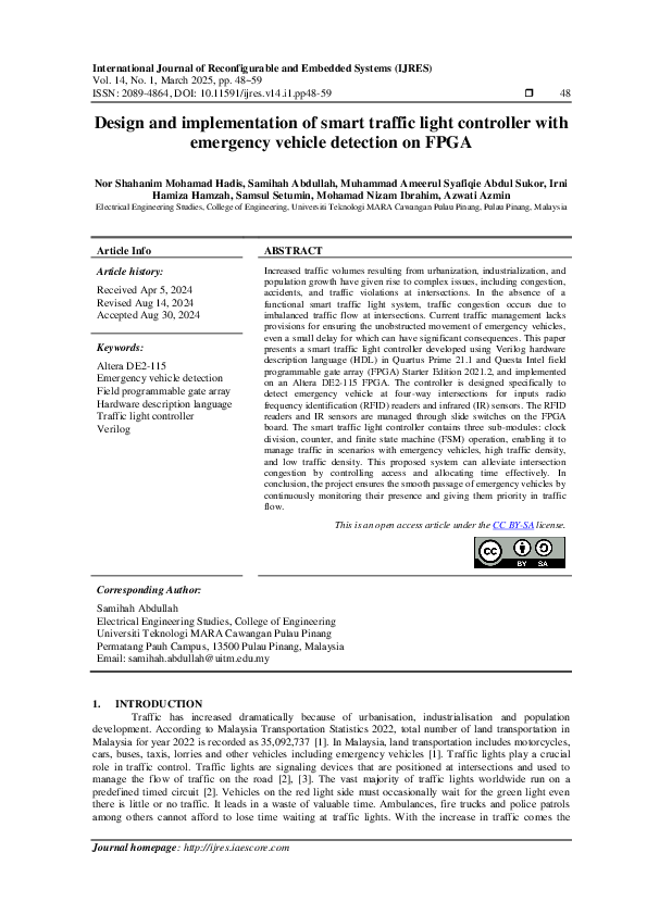 (PDF) Design and implementation of smart traffic light controller with emergency vehicle