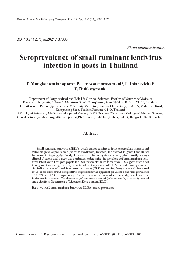 (PDF) Seroprevalence of small ruminant lentivirus infection in goats in ...