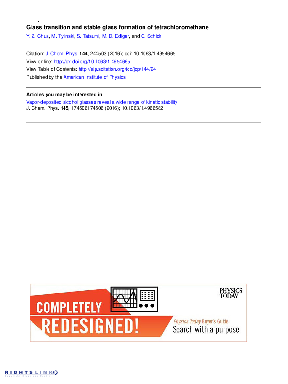 (PDF) Glass transition and stable glass formation of tetrachloromethane