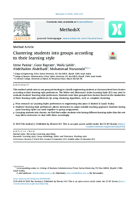 (PDF) Clustering students into groups according to their learning style