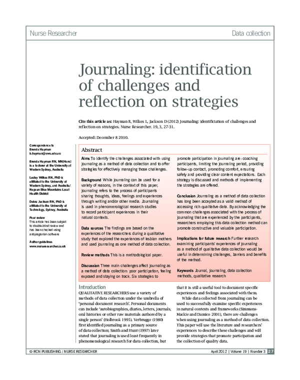 (PDF) Journaling: identification of challenges and reflection on strategies