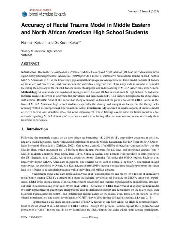(PDF) Accuracy of Racial Trauma Model in Middle Eastern and North ...