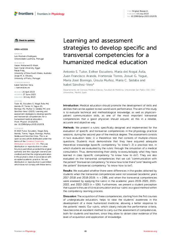 (PDF) Learning and assessment strategies to develop specific and ...
