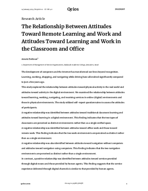 (PDF) The Relationship Between Attitudes Toward Remote Learning and Work and Attitudes Toward ...