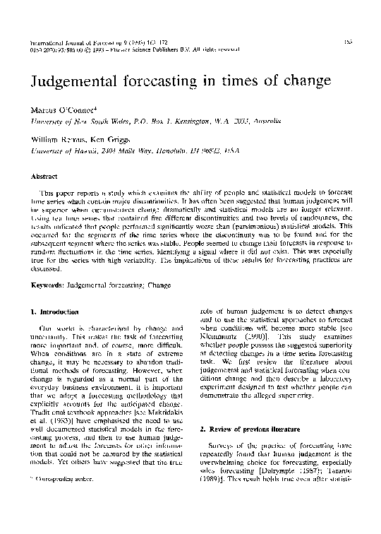 (PDF) Judgemental forecasting in times of change