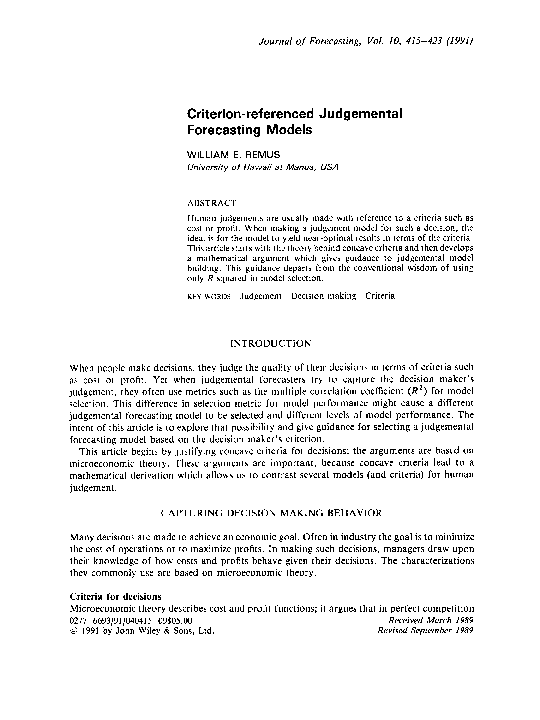 (PDF) Criterion‐referenced judgemental forecasting models