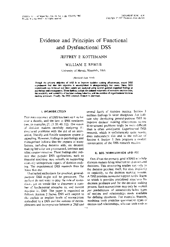 (PDF) Evidence and principles of functional and dysfunctional DSS