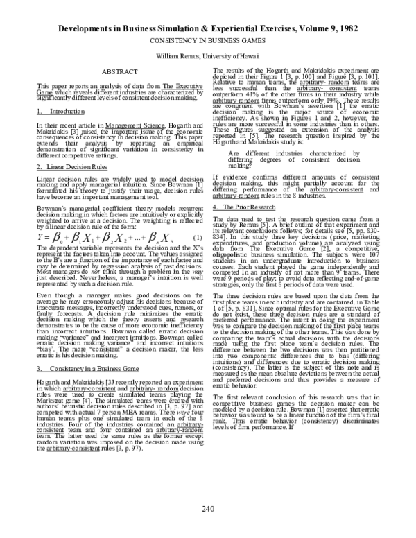 (PDF) Consistency in Business Games