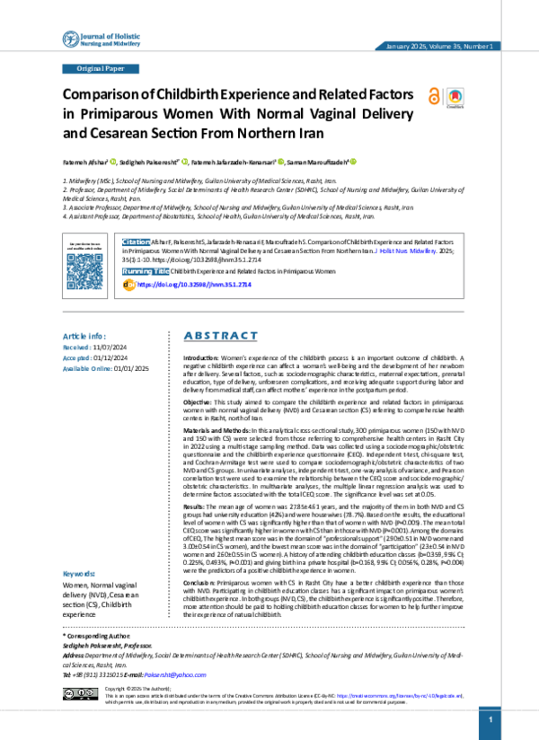 (PDF) Comparison of Childbirth Experience and Related Factors in ...