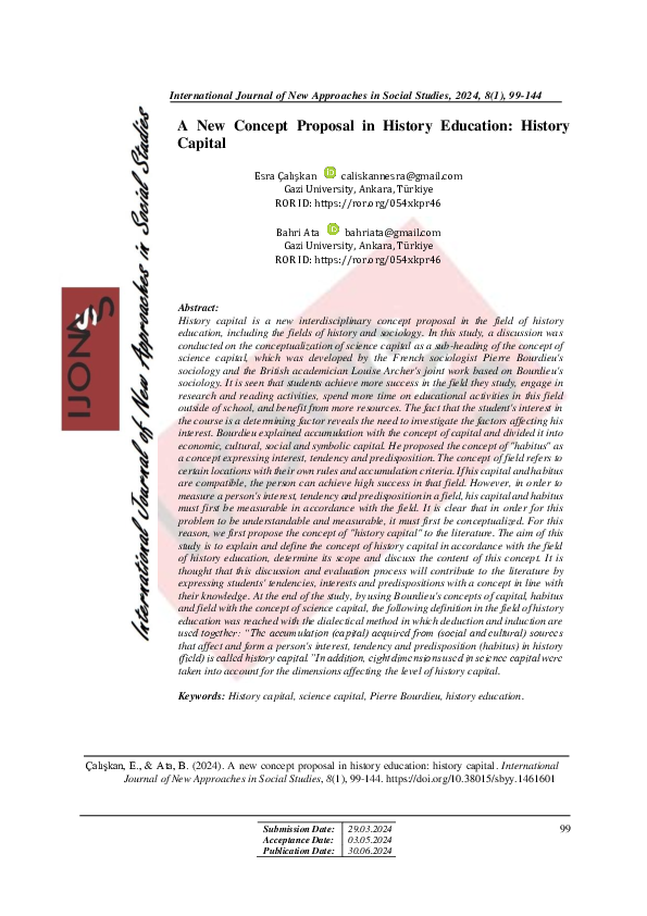 (PDF) A New Concept Proposal in History Education: History Capital