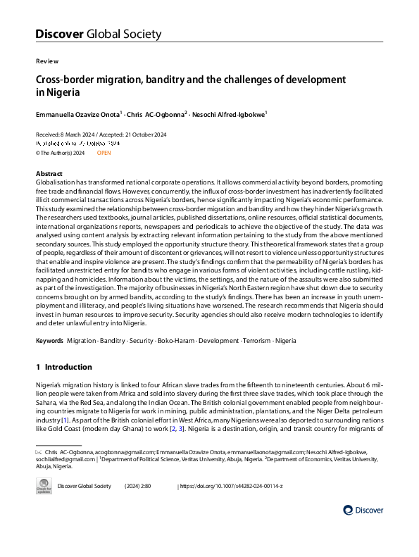 (PDF) Cross‑border migration, banditry and the challenges of ...