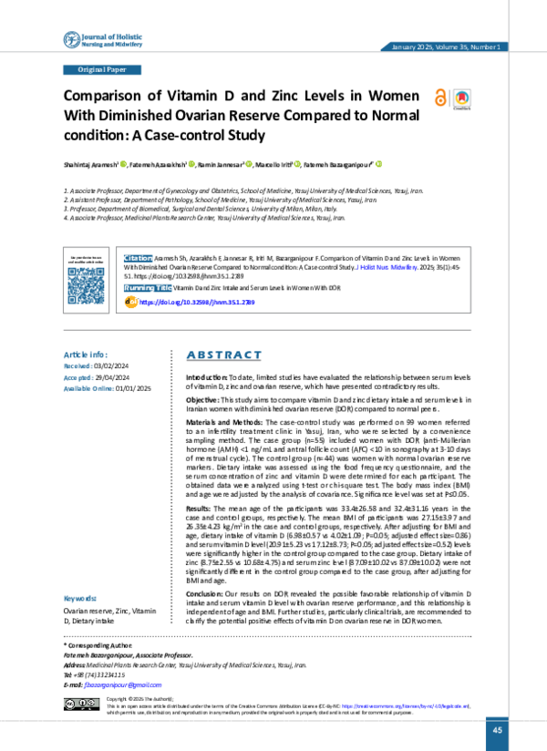 (PDF) Comparison of Vitamin D and Zinc Levels in Women With Diminished Ovarian Reserve Compared ...