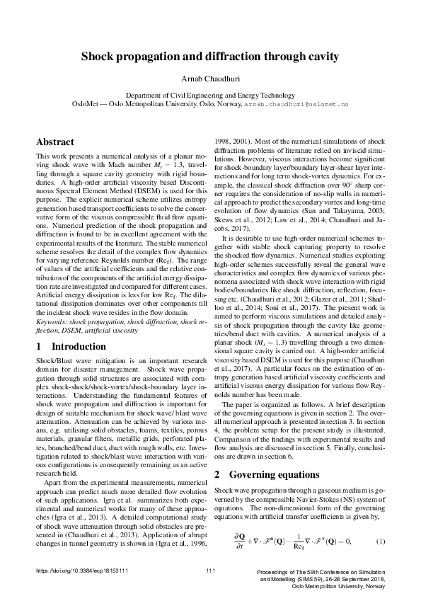 (PDF) Shock propagation and diffraction through cavity