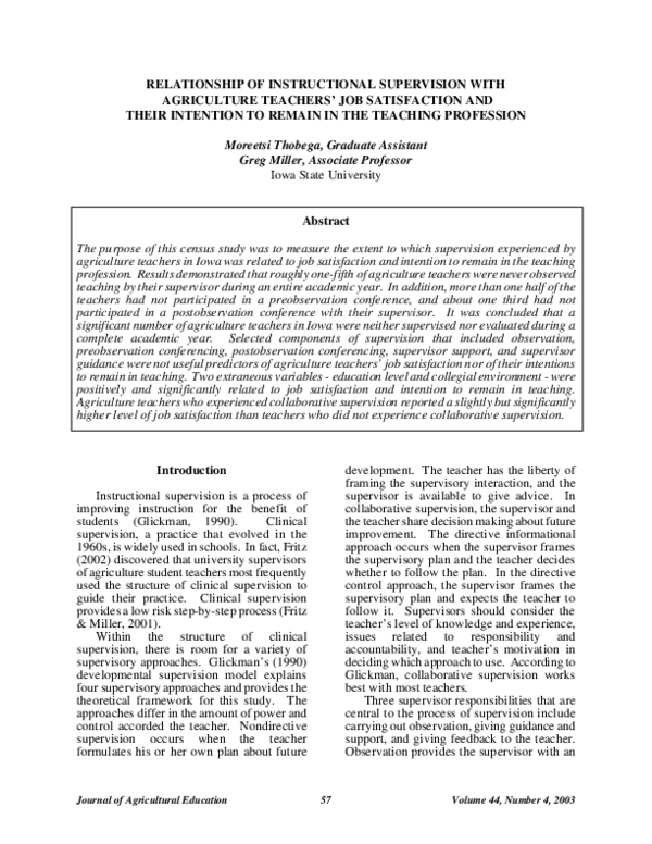 (PDF) Relationship Of Instructional Supervision With Agriculture Teachers' Job Satisfacation And ...