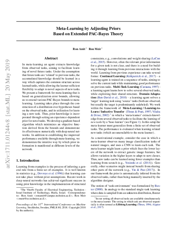 (PDF) Meta-Learning by Adjusting Priors Based on Extended PAC-Bayes Theory