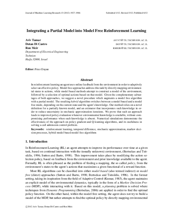 (PDF) Integrating a partial model into model free reinforcement learning