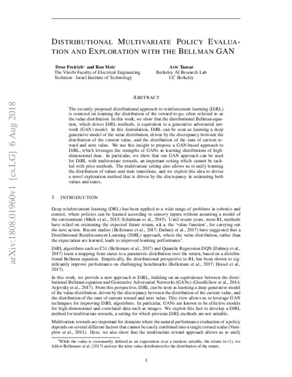 Pdf Distributional Multivariate Policy Evaluation And Exploration With The Bellman Gan
