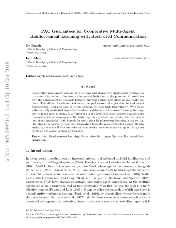 (PDF) PAC Guarantees for Cooperative Multi-Agent Reinforcement Learning with Restricted ...