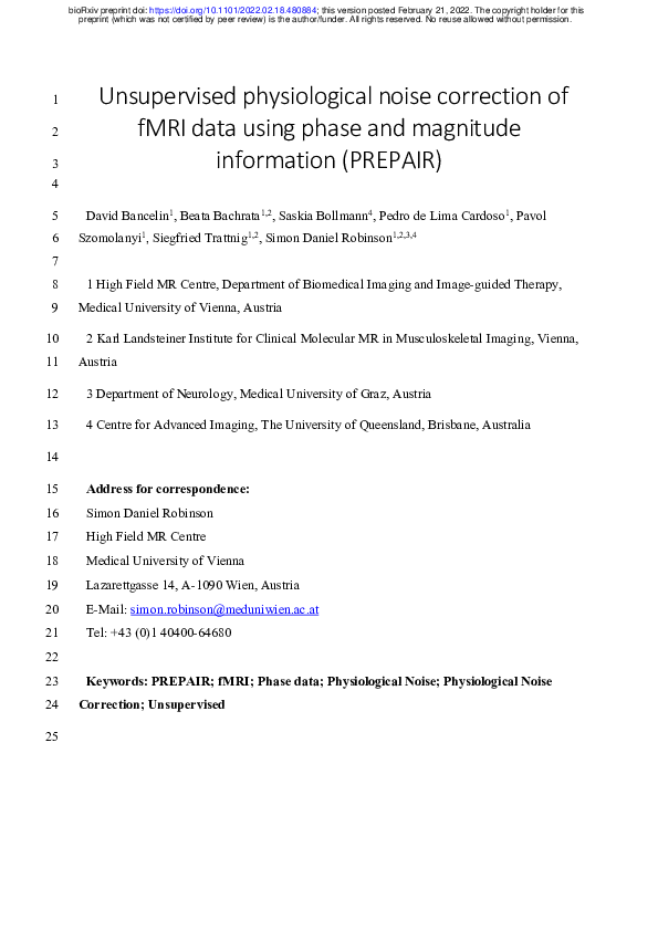 (PDF) Unsupervised physiological noise correction of fMRI data using phase and magnitude ...